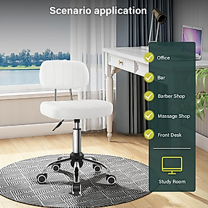 BFTOU White Square Swivel Stool with Wheel for Work SPA Shop Massage Height-Adjustable and Cost-Effective Rolling Stool Chair with Back
