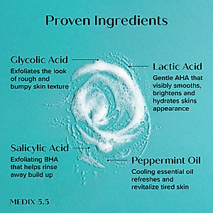 Medix 5.5 Body Scrub Skin Care Glycolic Acid Exfoliating Body Cleanser KP Bump Eraser | AHA + Lactic Acid Anti Aging All Skin Type Wash | Keratosis Pilaris & Acne | Foaming Body & Face Wash, 15 Fl Oz