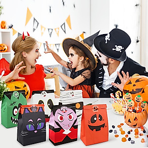 Rulyyo Halloween Goodie Bags with Stickers - 6 Design, 36 PCS Halloween Candy Bags Cute Halloween Treat Bags Halloween Paper Bags Trick or Treat Halloween Bags Halloween Party Favors Decorations