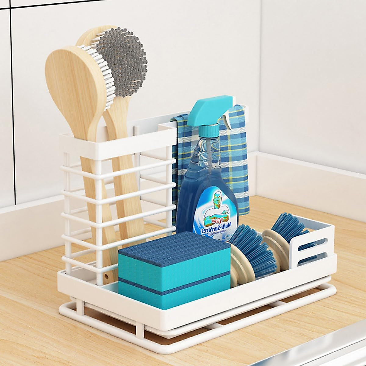 Amlanpin Kitchen Sink Caddy Organizer, Rustproof Non-Slip Soap Dish Dispenser Brush, Sponge Holder for Kitchen Sink, Kitchen Organization and Storage, Home Essentials Accessories