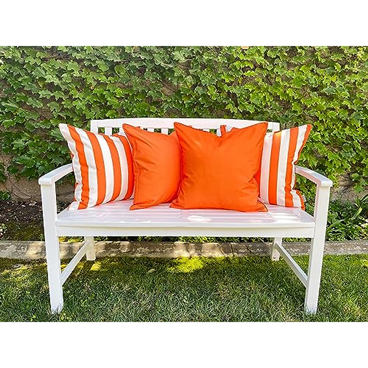 Ensperta Pack of 2 18x18 Outdoor Waterproof Orange Throw Pillow Covers and Inserts Included Decorative Square Cushion Patio Pillows for Patio Furniture (Orange Tiger)