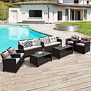 CXDTBH 8PCS Outdoor Rattan Furniture Set Cushioned Sofa Armrest Table Single Sofa Loveseat