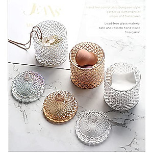 MengCat Cotton Ball and Swab Holder Organizer,Clear Glass Bathroom Vanity Countertop Canister Jars with Lid, Apothecary Jars Qtip Holder Makeup Organizer for Pads,Bath Salts 8.8OZ Set of 2