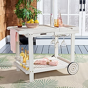 SAFAVIEH Outdoor Collection Orland White Washed Acacia Wood Slatted Tea Trolley