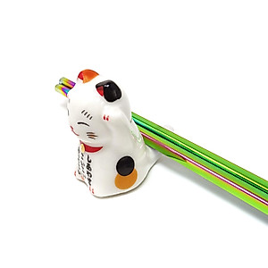 Honbay 5PCS Cute Ceramic Lucky Cat Chopsticks Rest Rack Stand Holder for Chopsticks, Forks, Spoons, Knives, Paint Brushes