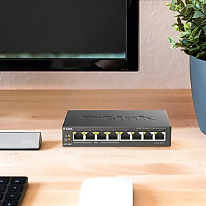 D-Link PoE Switch, 8 Port Ethernet Gigabit Unmanaged Desktop Switch with 4 PoE Ports 68W Budget (DGS-1008P),Black