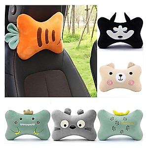 ZICANA Lumbar Pillows Cute Cartoon Car Headrest Back Cushion Soft Embroidered Plush Lumbar Support Back Pillow Car Seat Waist Protection Accessory Pad (Color : Orange-Neck)