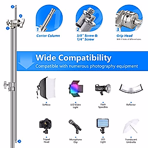 NEEWER Pro 100% Stainless Steel Heavy Duty C Stand with Boom Arm, Max Height 10.5ft/320cm Photography Light Stand with 4.2ft/128cm Holding Arm, 2 Grip Head for Studio Monolight, Softbox, Reflector