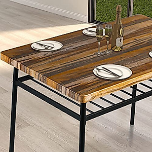 GRAVFORCE 6-Piece Home Dining Table Set, Kitchen Table and Chairs Set for 6 w/Storage Racks, Rectangular Table, Bench, 4 Chairs for Living Room, Dining Room, Small Apt, Dinette - Brown