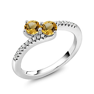 Gem Stone King 925 Sterling Silver Yellow Citrine Bypass Ring For Women (0.75 Cttw, Gemstone November Birthstone, Round 4MM, Available In Size 5, 6, 7, 8, 9)