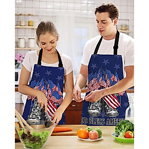 LAMANDA Kitchen Aprons for Women,Memorial Day Free Boots USA Flag Cooking Apron with Pockets Server Aprons Chef Apron for Men