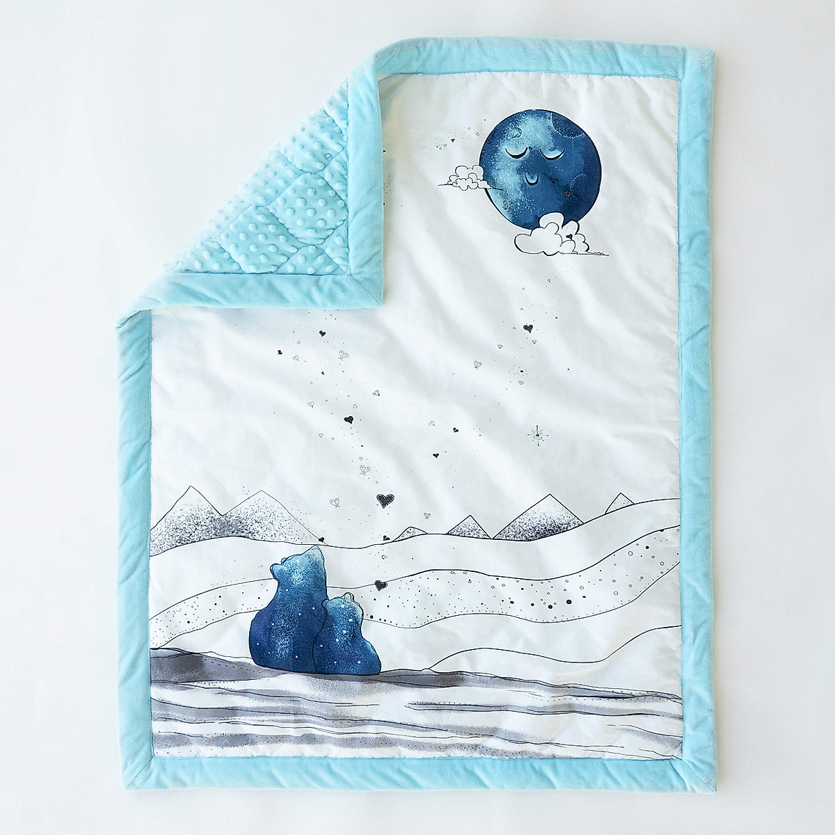 JumpOff Jo - 3 Piece Crib Bedding Set for Boys and Girls, Fitted Crib Sheet, Crib Skirt, & Hypoallergenic Quilt - Microfiber Baby Nursery Bedding - Mama Bear Blue