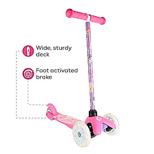 My Little Pony Self Balancing Kick Scooter with Light Up Wheels, Extra Wide Deck, 3 Wheel Platform, Foot Activated Brake, 75 lbs Limit, Kids & Toddlers Girls or Boys, for Ages 3 and Up