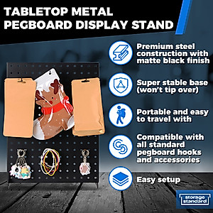 Pegboard Display Stand for Craft Shows & Fairs - Metal Jewelry Retail Display for Selling Accessories, Earring, Pin Stands for Retail Stores, Vendors & Events - 17" x 13”, Black