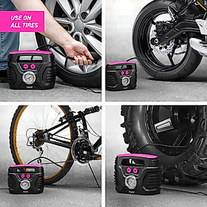 electric air compressor portable tire inflator with analog Pressure Gauge air pump for car tires 12V 110V tire pump for car bike balls & more Easy to use ideal for cool women and adults