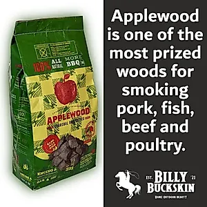 Billy Buckskin Co. Oak & Apple Charcoal Briquettes | Burns Hotter, Longer & Cleaner | 100% Natural Oak & Apple Wood | Prized Flavor Briquettes | Lights Easily | 6.5-Pound Bag