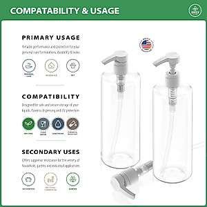 Bar5F Refillable Pump Bottles 32-Ounce 1-Liter Shampoo Conditioner Lotion Soap Crystal-Clear BPA-Free Pack of 3