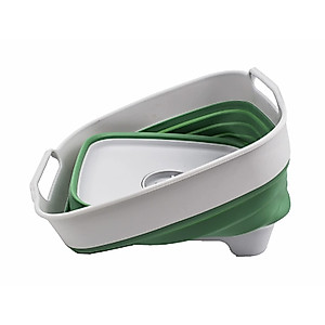 SAMMART 9L Collapsible Dishpan with Draining Plug - Foldable Washing Basin - Portable Dish Washing Tub - Space Saving Kitchen Storage Tray (Grey/Dark Sea Green, 1)