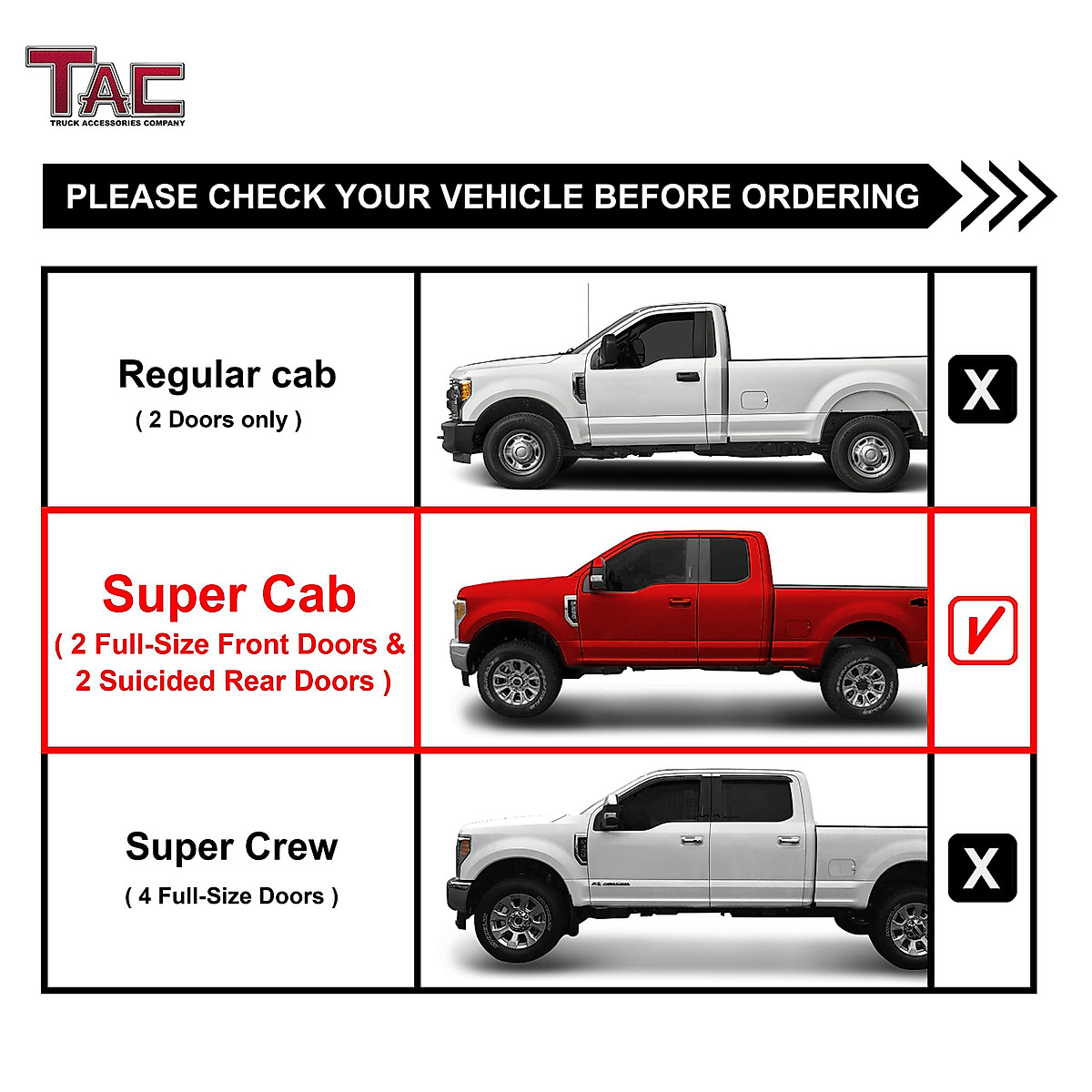 TAC Side Step Fit 1997-1998 F150/F250LD Super Cab 3 Door / 1999-2003 F150/F250LD Super Cab 4 Door (Incl. 04 Heritage) 3" Black Side Step Nerf Bars Step Rails Running Boards 2Pcs
