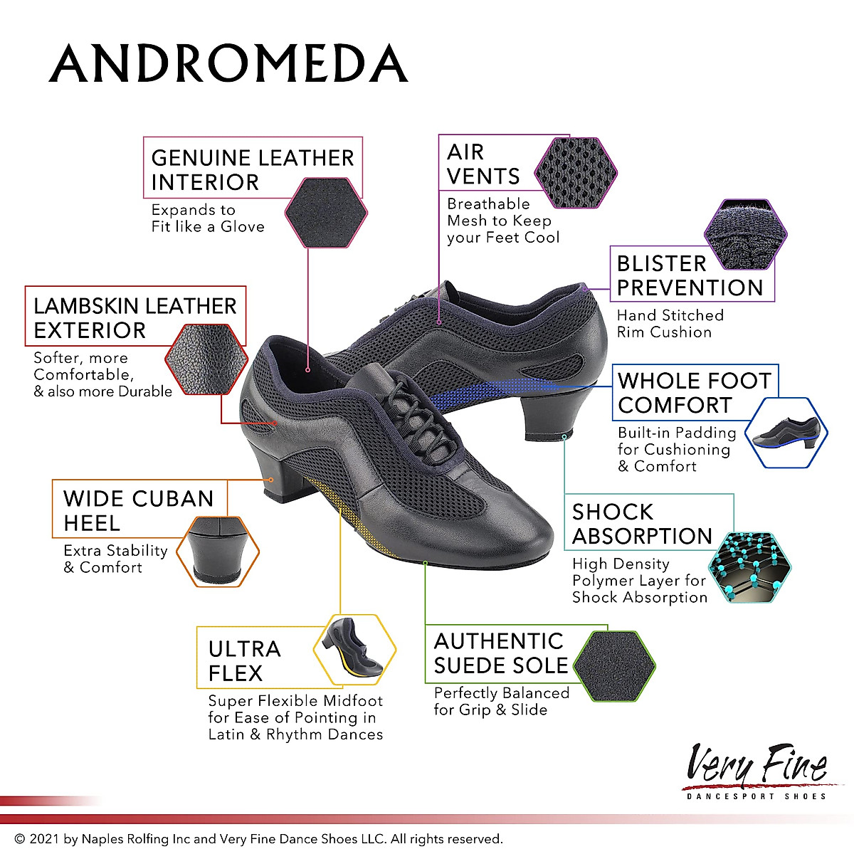 Very Fine Andromeda Womens Black Latin Ballroom Waltz Smooth Salsa Practice Dance Shoes 1.5" Cuban Heel US M 10