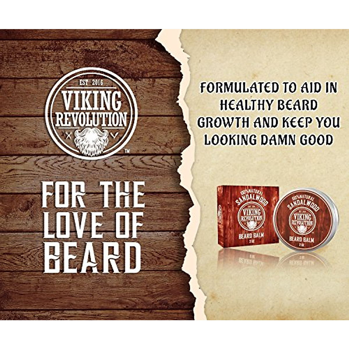 Viking Revolution Beard Balm with Sandalwood Scent and Argan & Jojoba Oils- Styles, Strengthens & Softens Beards & Mustaches - Leave in Conditioner Wax for Men (1 Pack)