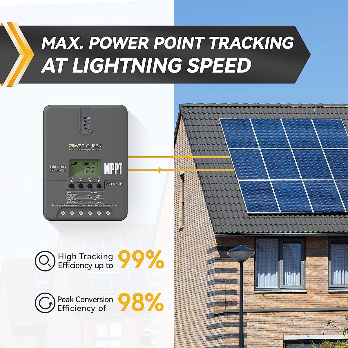 Power Queen 30A MPPT Solar Charge Controller for RVs