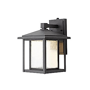 Home Decorators Collection Black Outdoor Seeded Glass Dusk to Dawn Wall Lantern