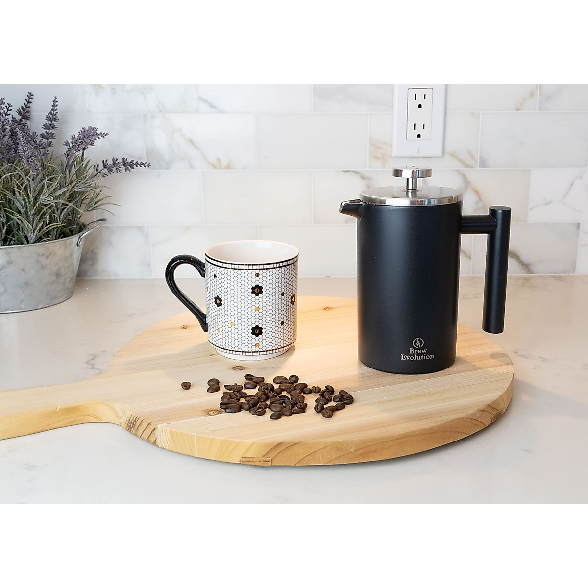Brew Evolution 12 oz French Press | Stainless Steel Double-Walled Coffee Maker | Durable & Efficient Coffee & Tea Brewing | Gray Black