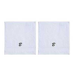 Monogrammed Towels, Luxury Turkish Genuine Cotton Personalized Towel Washcloths for Bathroom, Kitchen, Hotel, Spa, Gym & College Dorm, 2 Pack Washcloth Set for Body & Face, Baby and Adults, White