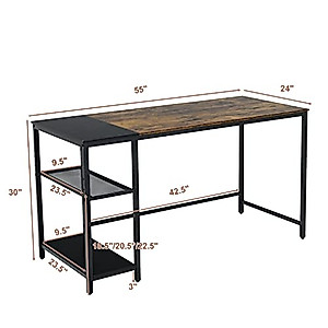 CZDYUF 55" Reversible Computer Desk Home Office Desk with Adjustable Storage Shelf Writing Desk