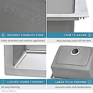 Ruvati 33 x 22 inch Drop-in Topmount Kitchen Sink 16 Gauge Stainless Steel 60/40 Double Bowl - RVM5166
