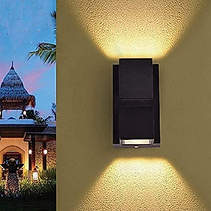 LED Indoor Wall Light, Pendant Lights Outdoor Up and Down Wall Sconces | Exterior Porch Landscape Light Fixtures, Sand Textured Black with Glass Panel - Outside IP54 Weather Resistance Modern Design (