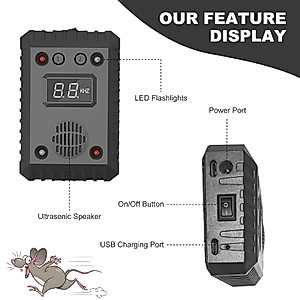 2 in 1 Repeller,Under Hood Professional Mouse Repeller and Indoor Ultrasonic Rat Repellent Mice Deterrent with Strobing Light,12 24V Vehicle Auto Truck RV or Battery Model for Outdoor Indoor