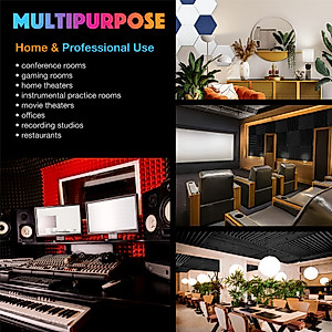 Sonic Acoustics 12 Pack Hexagon Acoustic Panels, 14" X 12" X 0.4" High Density Sound Absorbing Panels Sound Proof Insulation Beveled Edge Studio Treatment Tiles (White)