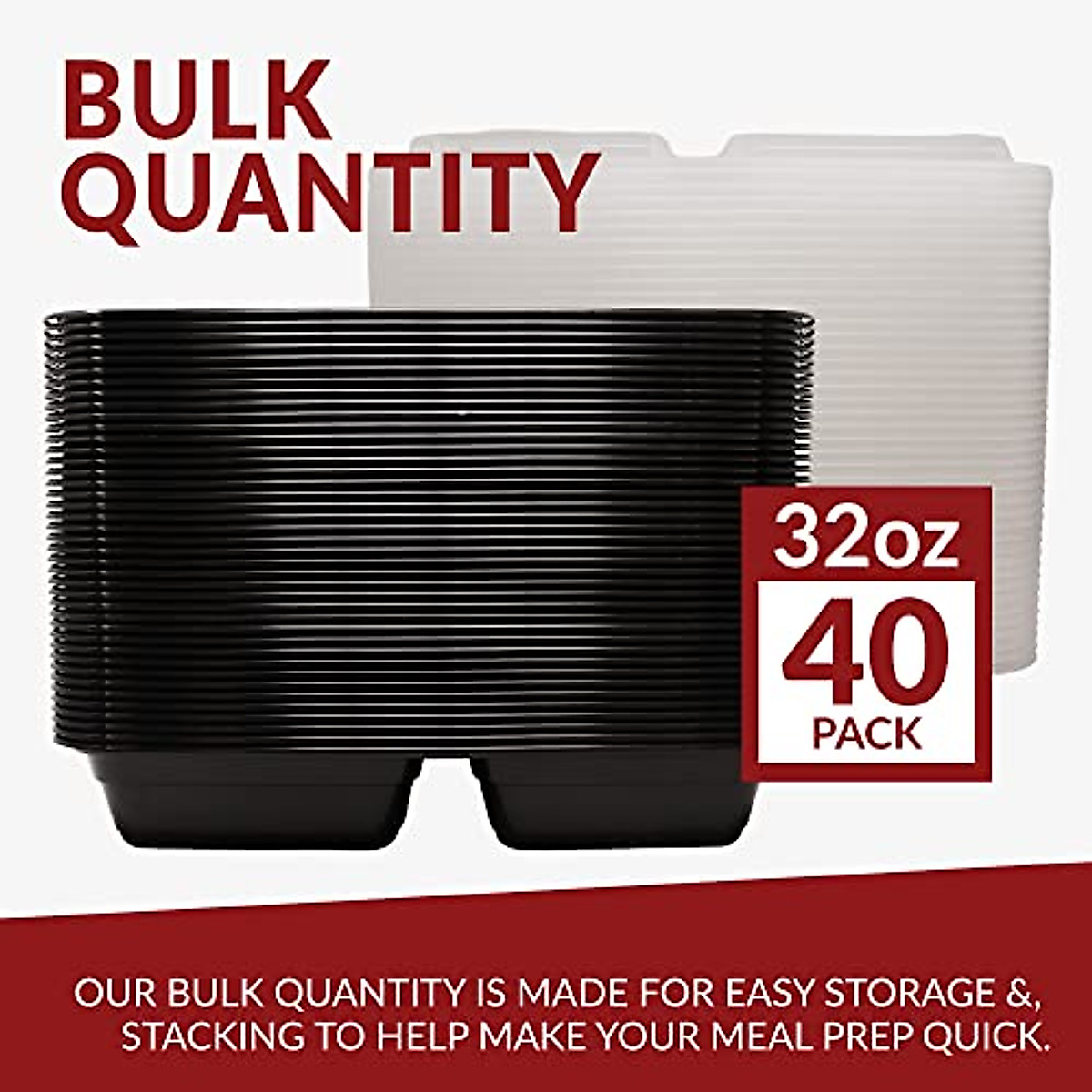 Reli. Meal Prep Containers, 32 oz. | 40 Pack | 3 Compartment Food Container w/Lids| Microwavable Food Storage Containers/To Go | Black Reusable Bento Box/Lunch Box Containers for Food/Meal Prep