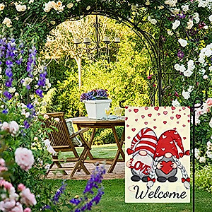 Valentines Day Garden Flag Double Sided, Love Gnomes Valentine’s Day Garden Flag Yard Flag for Outdoor Decoration 12x18 Inch