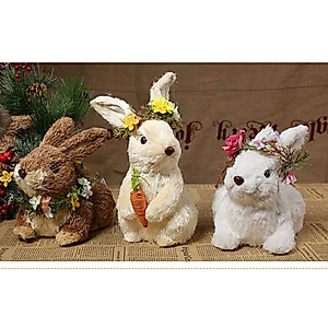 Sisal Easter Figurine Bunny Standing Rabbit Party Home Table Decoration Cute Ornaments Parent Baby Bunny Hug (Carrot A, One Size)