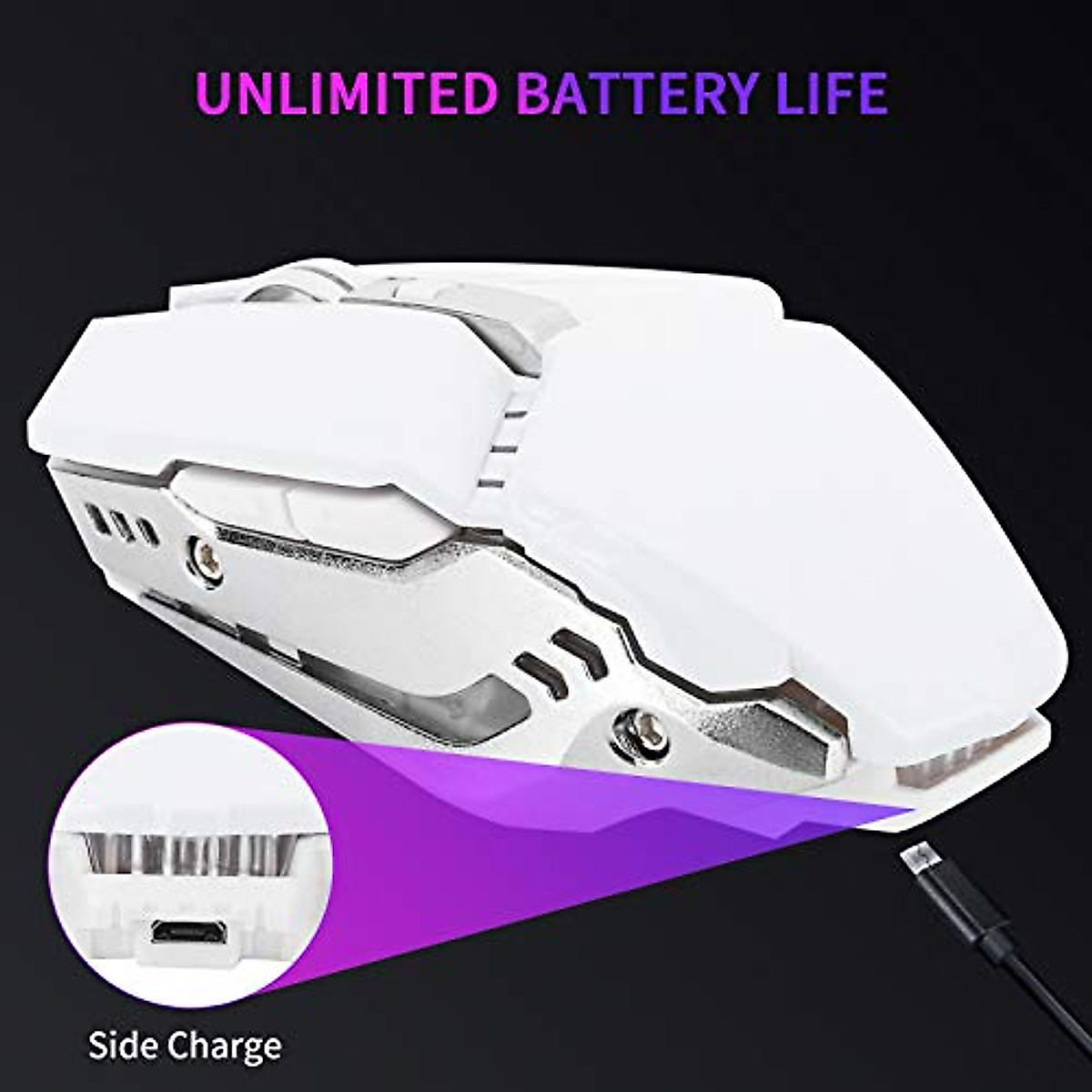 Kafuty-1 Wireless Gaming Mouse,Rechargeable USB Optical Mouse with 6 Buttons,7-Color LED Ergonomic Computer Gaming Mice,Adjustable DPI for Game Players(#3)