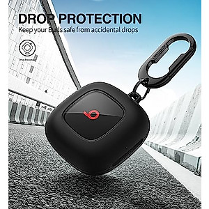 SURITCH Beats Fit Pro Case Cover Protector, Shock-Absorbing Protective TPU Shell for Beats Fit Pro Charging Case 2021 Earbuds Secure Locking System with Anti-Lost Keychain, Beats Black