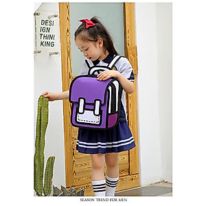 Kawaii Backpack Sketch Cute Cartoon 3D Jump Style 2D Drawing from Comic Paper Anime Bookbag School Supplies Fun Daypack (Purple)