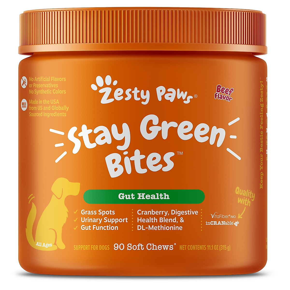 Zesty Paws Stay Green Bites for Dogs - Grass Burn Soft Chews for Lawn Spots Caused by Dog Urine - with Cranberry for Urinary Tract & Bladder - Beef - 90 Count