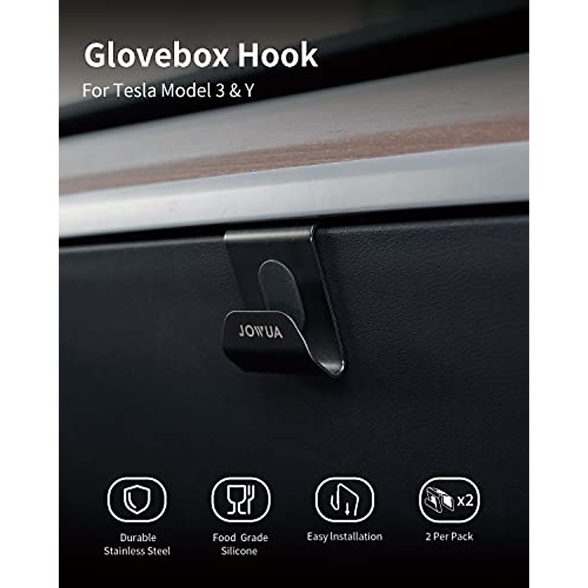 JOWUA Glovebox Hook Compatible with Tesla Model 3 Model Y Glovebox (2 Packs), 3 cm