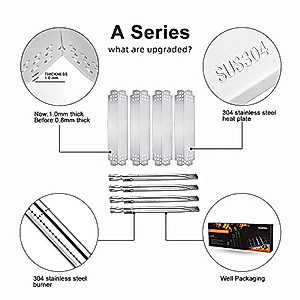 Hisencn Grill Parts for Home Depot Nexgrill 4 Burner 720-0830H, 720-0783E, 5 Burner 720-0888N, 720-0888 Gas Grill Models, 304 Stainless Steel Grill Burner, Heat Plate, Cast Iron Grill Grates