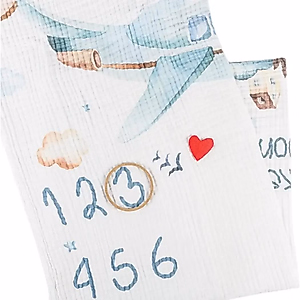 Esthesmile Baby Muslin Swaddle Blankets - Newborn Baby Photography Blanket - 100 Pure Organic Cotton - Hypoalergenig & Breathable Baby Textile -35x47 inches - Plane Design, White