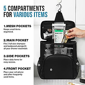 BINSUNS Portable Shower Caddy, Hanging Toiletry Bag with Phone Pocket, Travel Shower Caddy Organizer College Essentials - College, Dorms, Gym, Camp, Bath(Black)