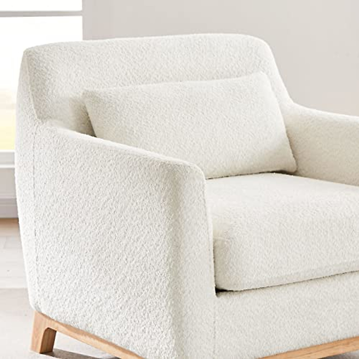 VANOMi Extra Deep Accent Chair, Fabric Upholstered Comfy Reading Armchair for Living Room, Bedroom Single Seat Sofa Chair with Wood Base, Lamb Fabric
