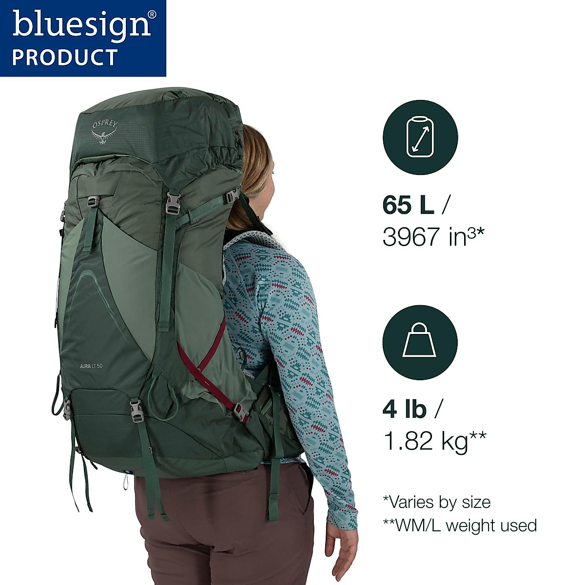 Osprey Aura AG LT 65L Women's Backpacking Backpack, Antidote Purple, WM/L