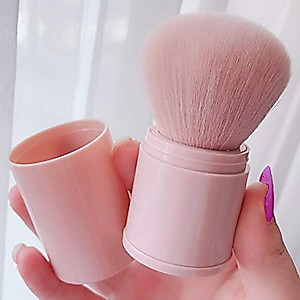 RN BEAUTY Retractable Kabuki Brushes Foundation Brush Blush Brush Bronzer Brush Face Blender Brush Professional Powder Mineral Blending Buffing Makeup Application Portable With Cover - Pink
