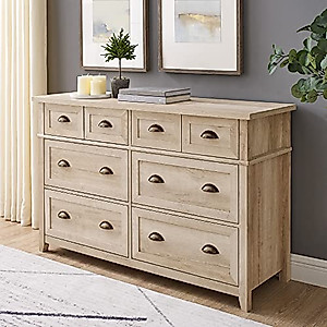 Walker Edison Modern Farmhouse 6-Drawer Framed Dresser with Half-Moon Handles, 52 Inch, White Oak