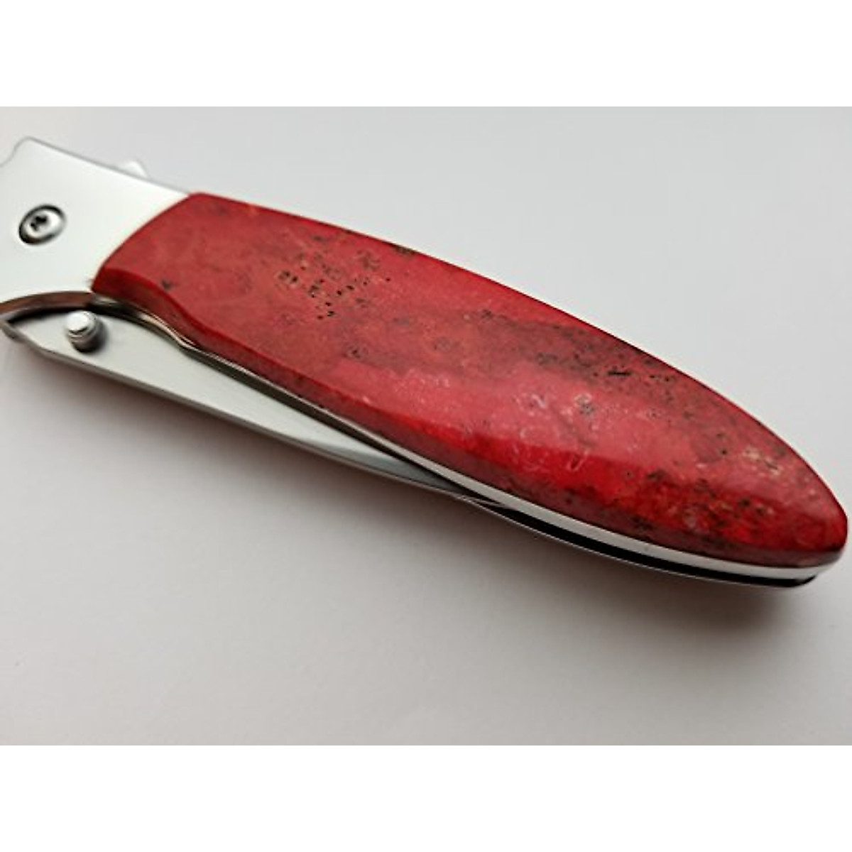 Santa Fe Stoneworks Red Coral Handle Pocketknife on Leek Blade
